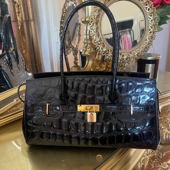Nardelli | Bags | Nardelli Italian Croco Purse Elegant Gold Lock ...